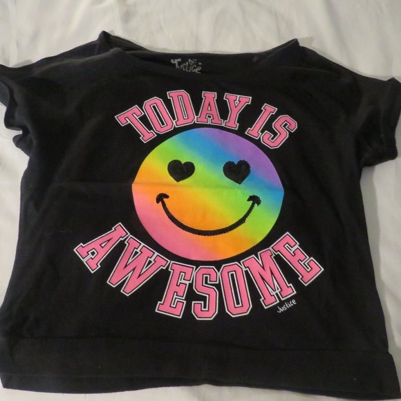 Justice | Shirts & Tops | Justice Black Crop Smiley Face Emoji | Poshmark